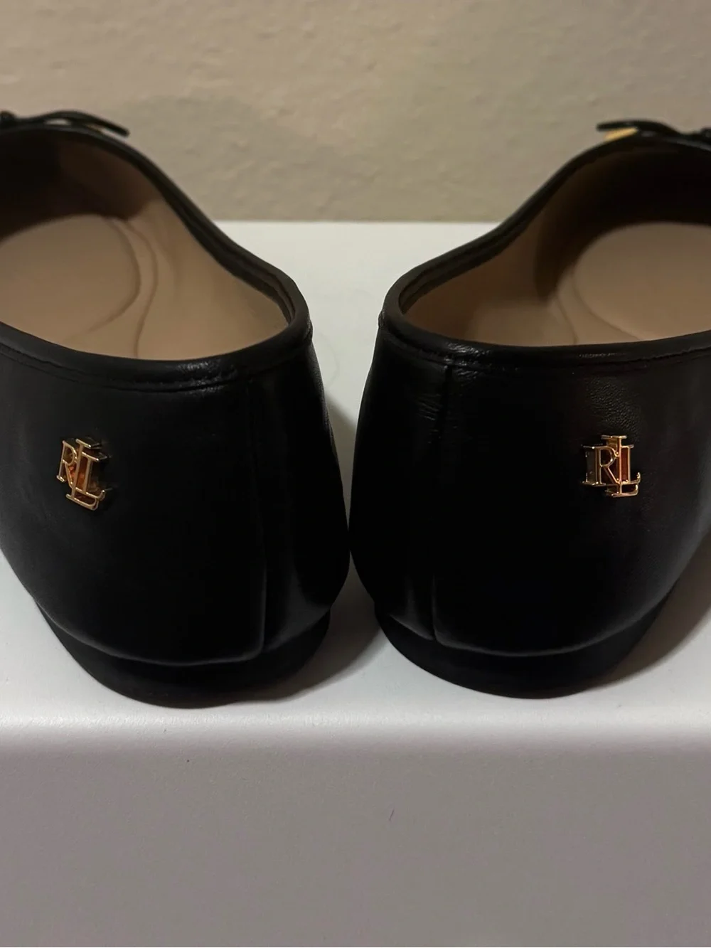Shoes | Ralph Lauren Black Leather Ballet Flats With Bow | Poshmark